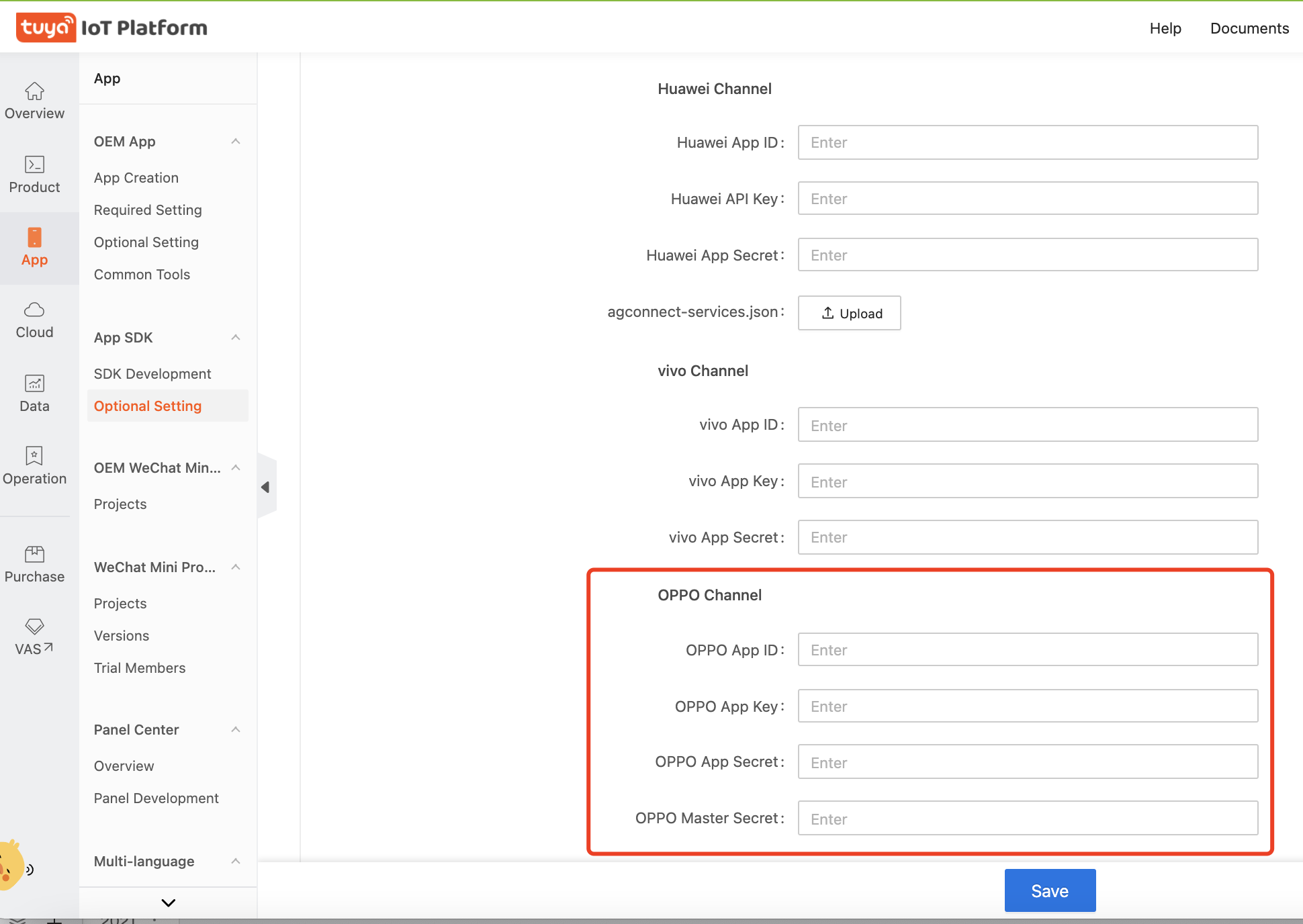 Integrate OPPO PUSH-Smart App SDK-Tuya Developer